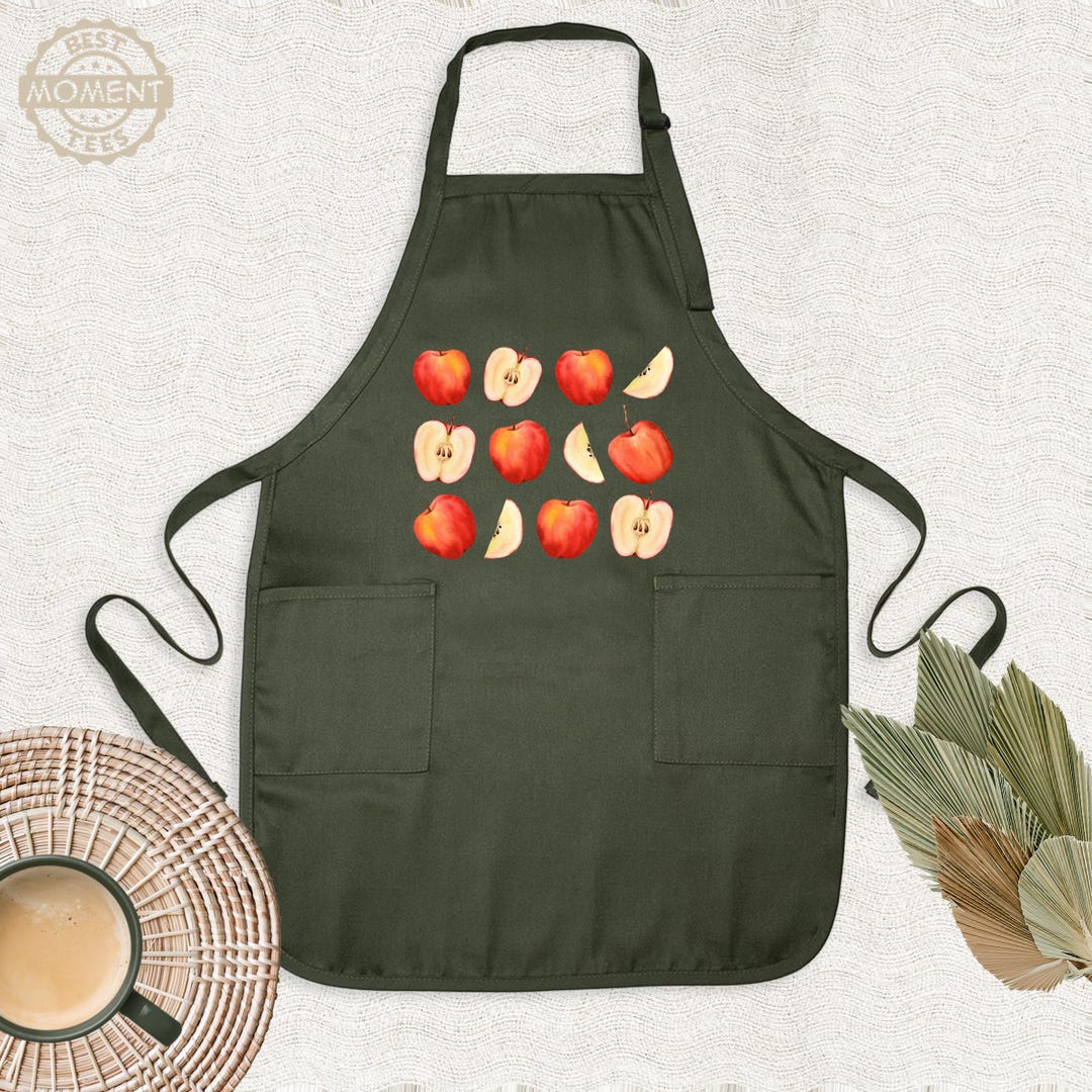 Apples Apron, Fruit Kitchen Apron, Apple Lover Apron With Pockets, Red ...