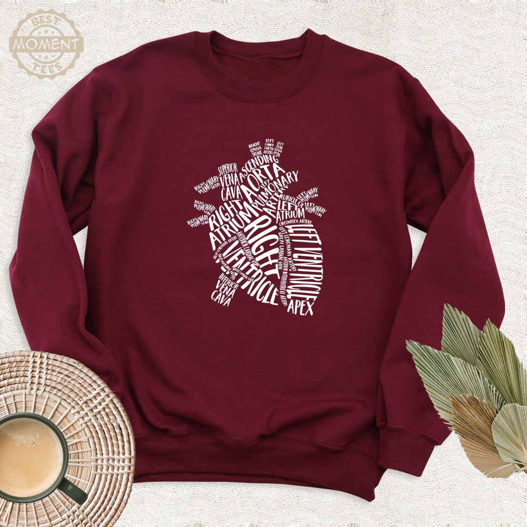Heart Anatomy Sweatshirt, Nursing School Long Sleeve, Anatomical Heart ...