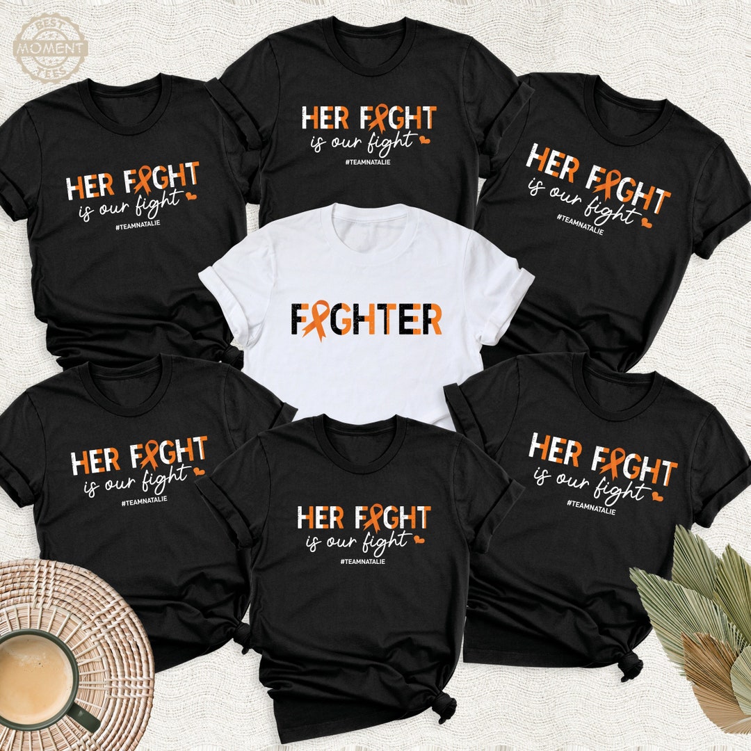 Multiple Sclerosis Fighter Custom Support Team Shirt, Orange Ribbon Her ...