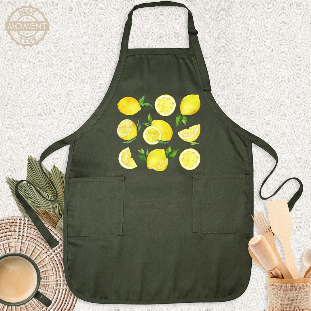 Lemons Fruit Print Kitchen Apron, Lemon Lover Apron With Pockets ...