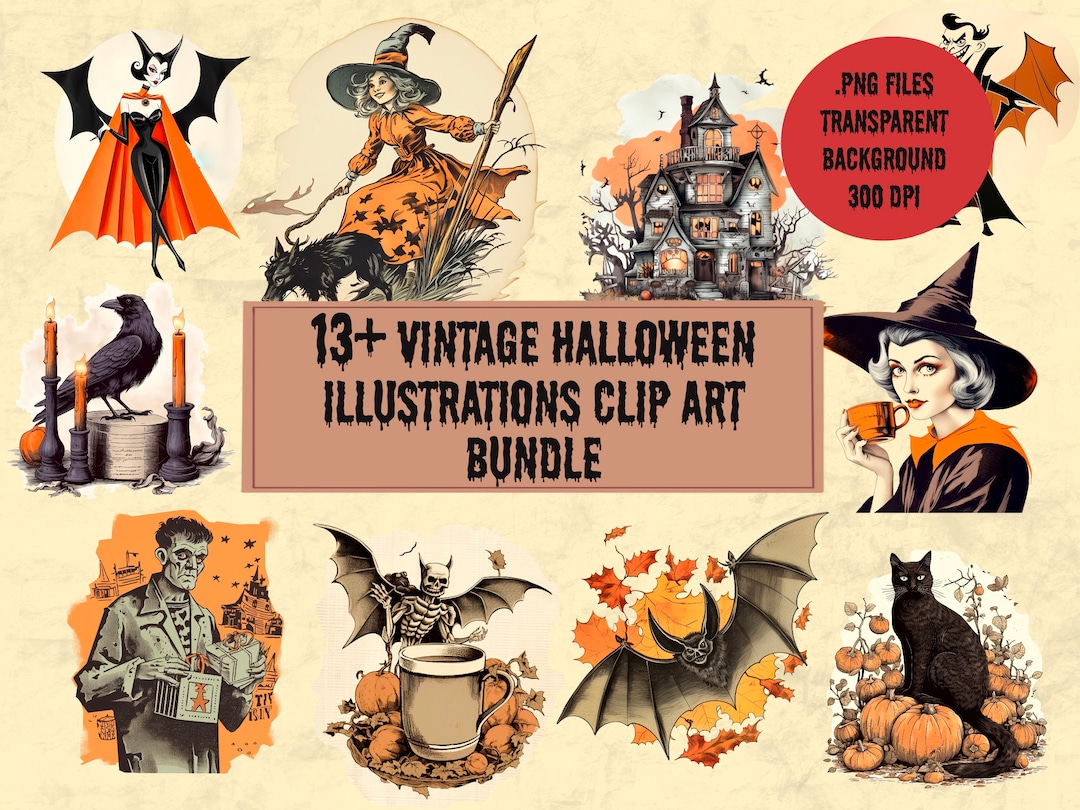 Vintage Halloween Illustrations Clip Art Bundle Over 13 300 - Etsy