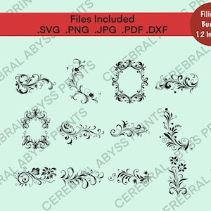 Filigree Flourish Svg Bundle Pack Border Swirls Cardmaking Design ...
