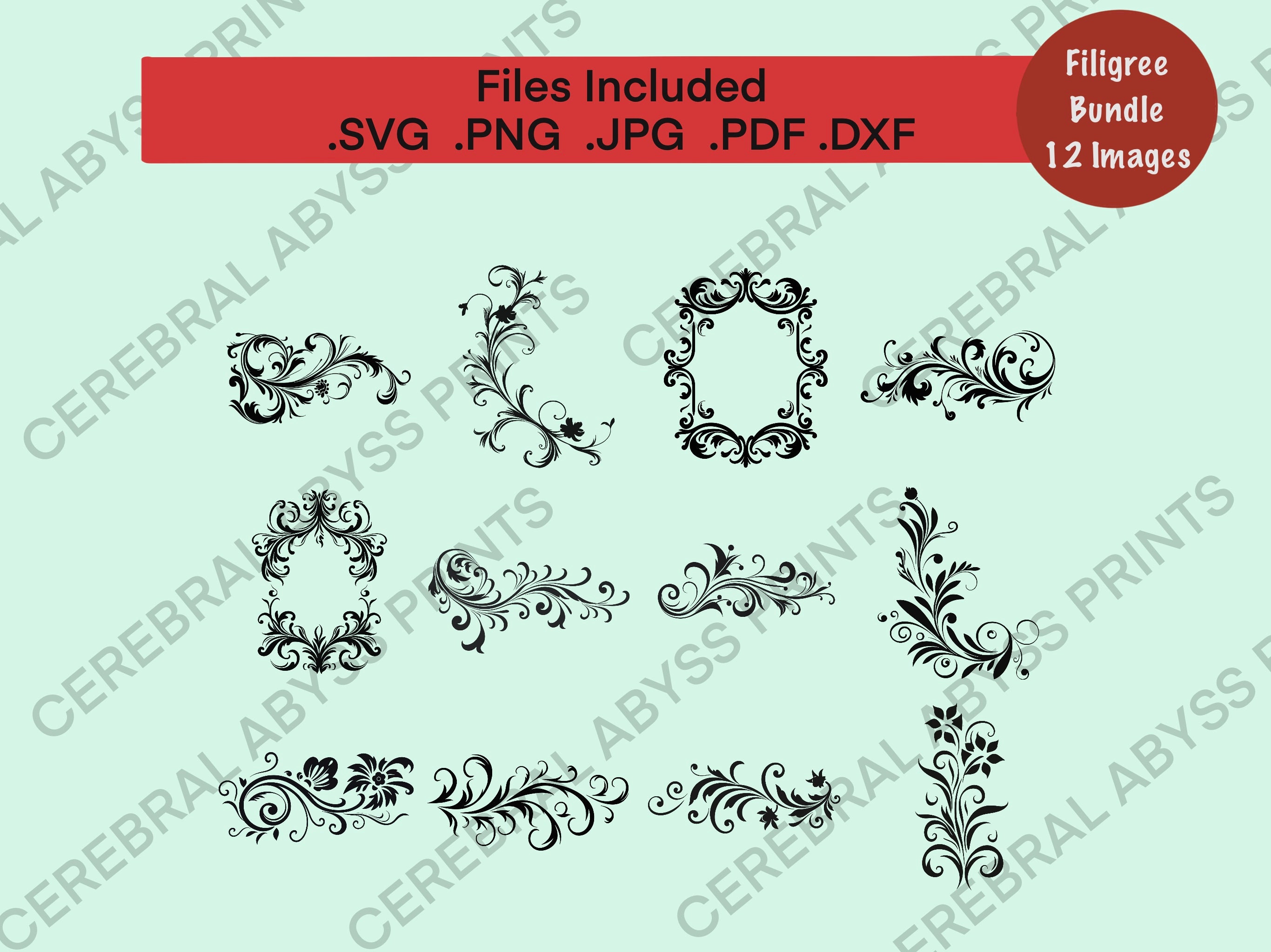 Filigree Flourish Svg Bundle Pack Border Swirls Cardmaking Design ...