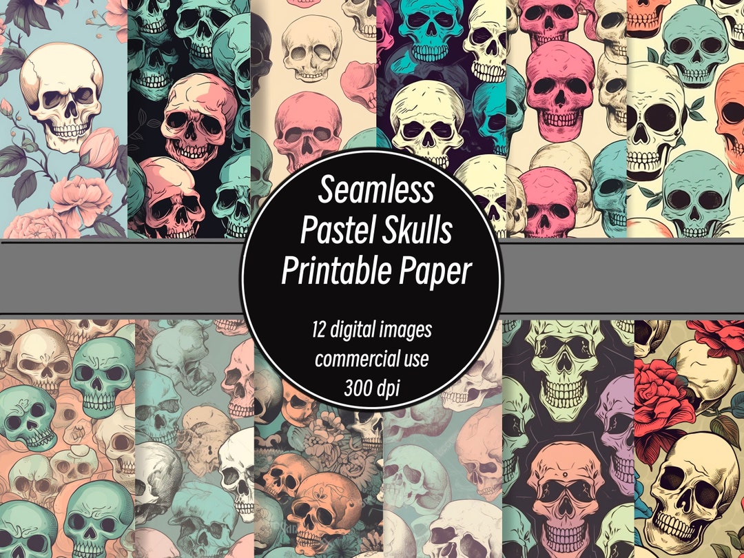 Pastel Skulls Printable Paper Pack Skulls and Flowers - Etsy