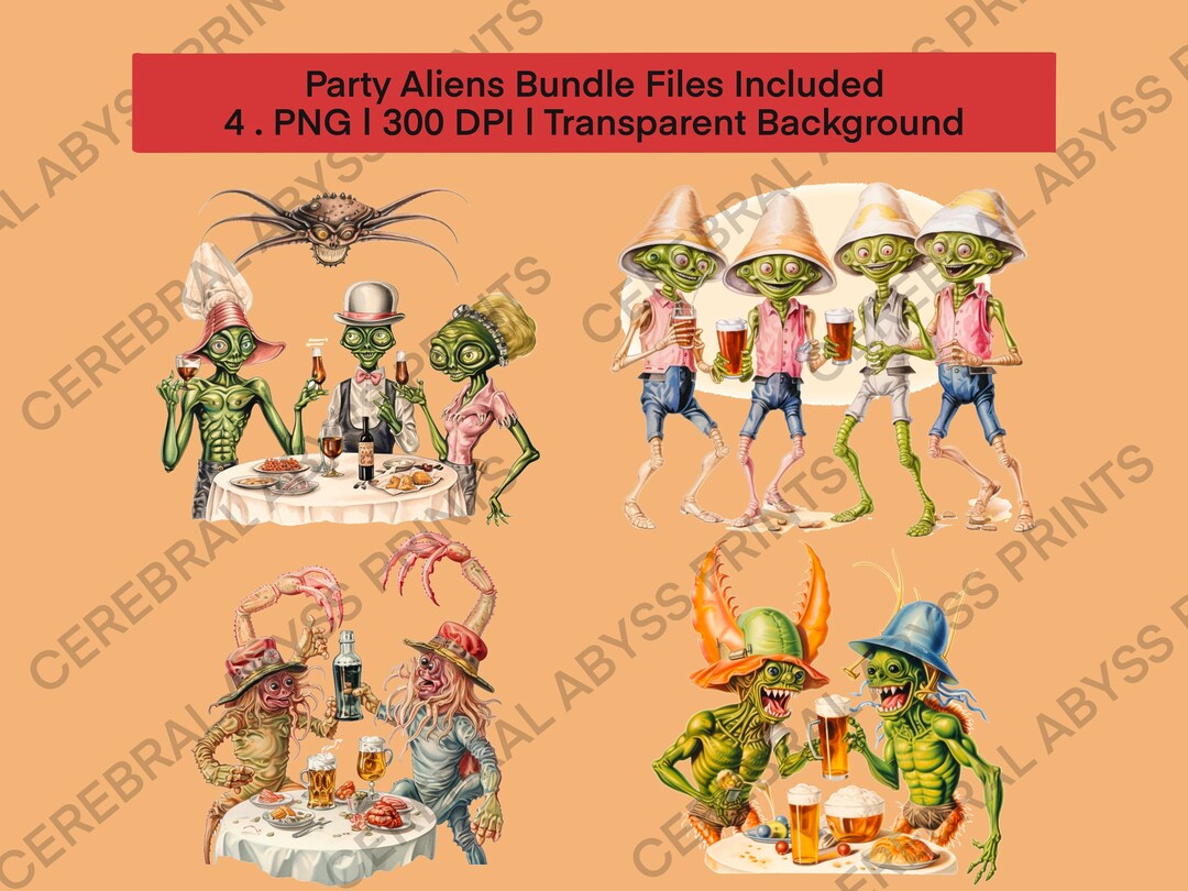 Aliens Party Clipart Bundle Oktoberfest Alien Clipart UFO Clipart Outer ...