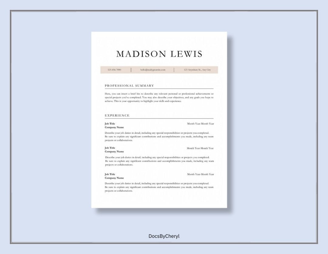 Professional Resume Template | 1-page | 2-page | Template | Microsoft ...