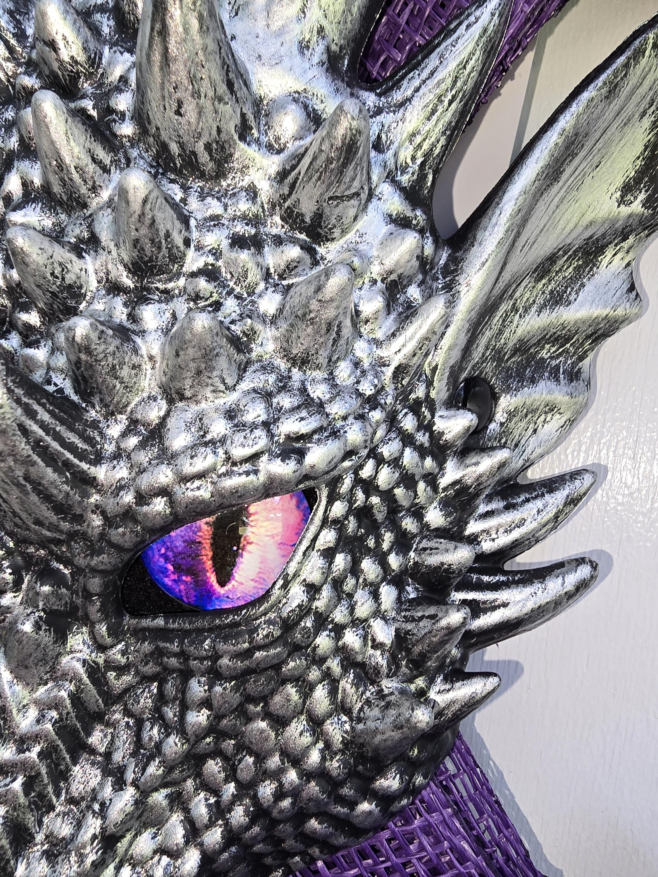 Purple Dragon Wreath, Fantasy Gothic Door Decor, Silver Dragon Home ...