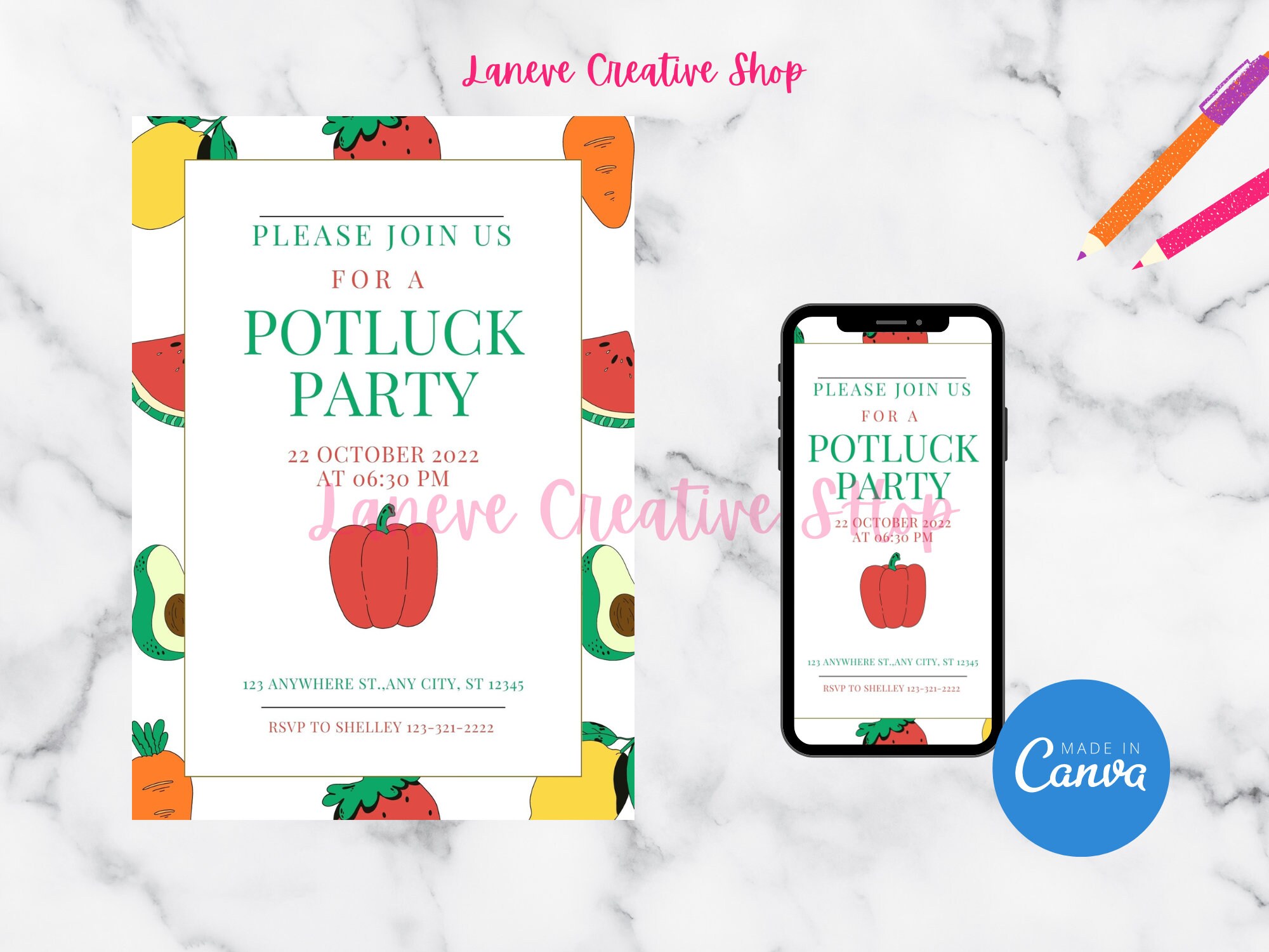 Potluck Invite Template Editable Potluck Invitation Potluck Invite ...