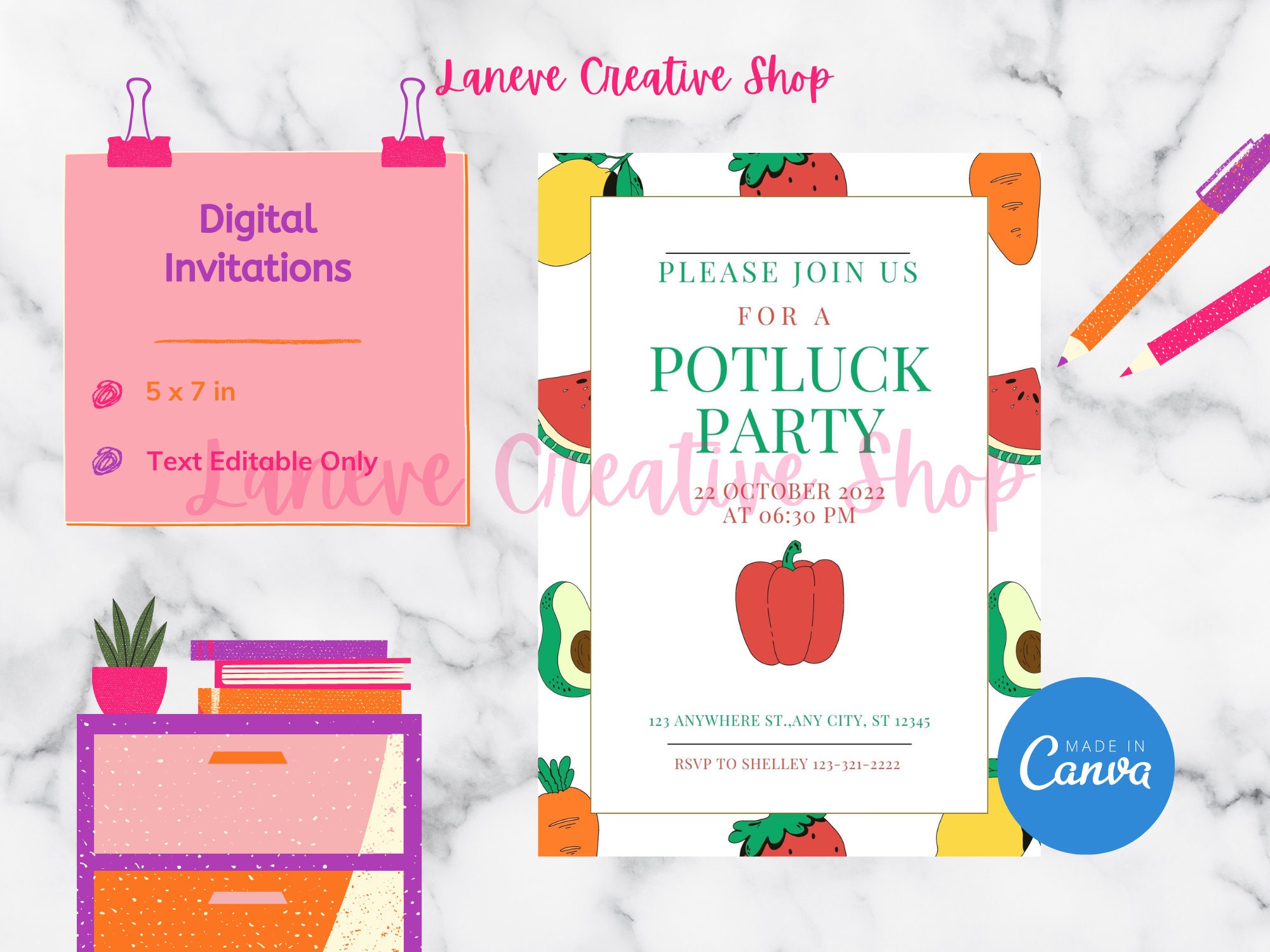 Potluck Invite Template Editable Potluck Invitation Potluck Invite ...