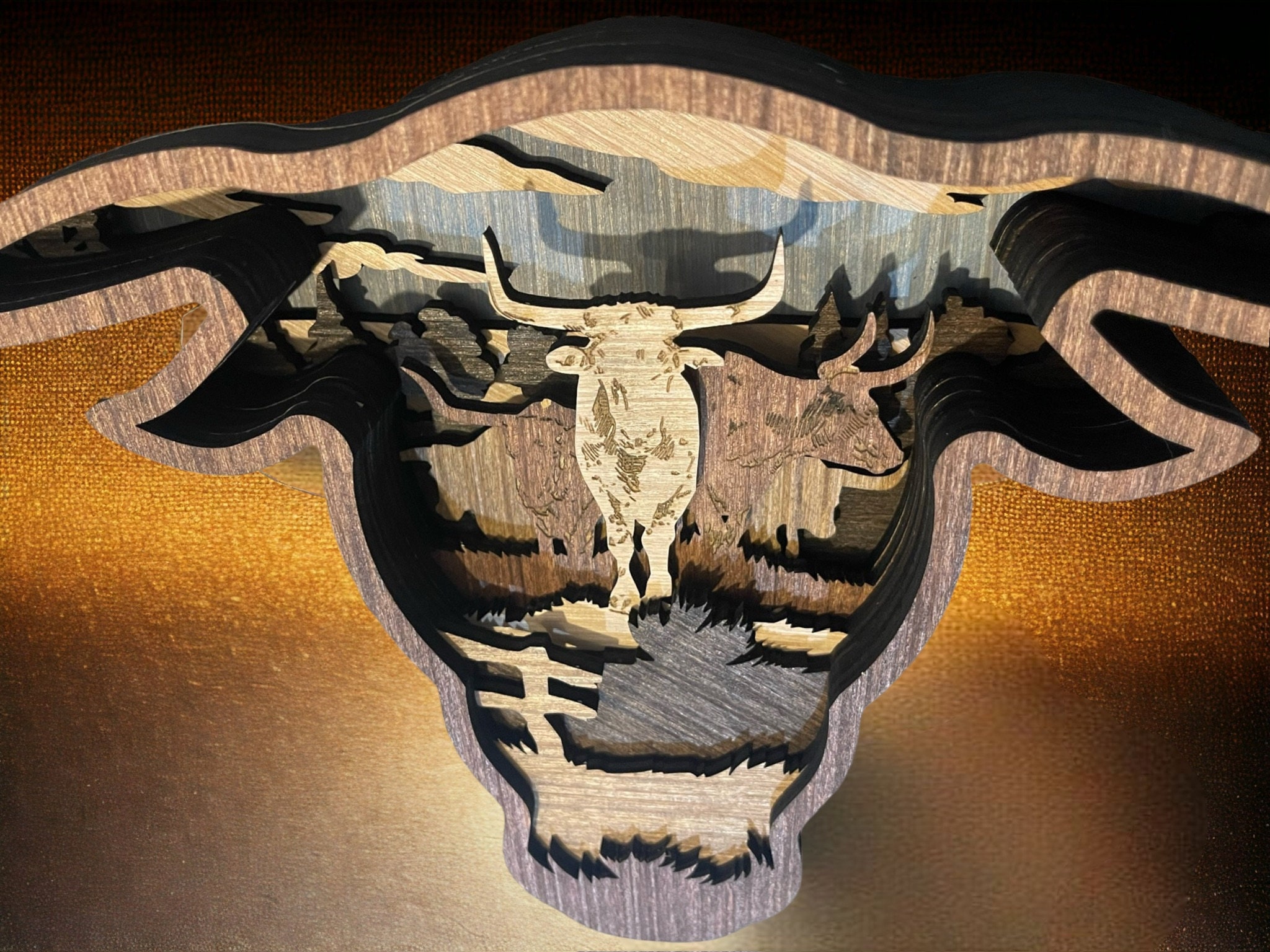 Layered Wood Longhorn Bull Cow Skull - Etsy