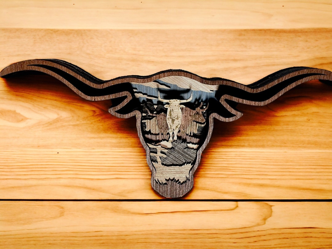 Layered Wood Longhorn Bull Cow Skull - Etsy