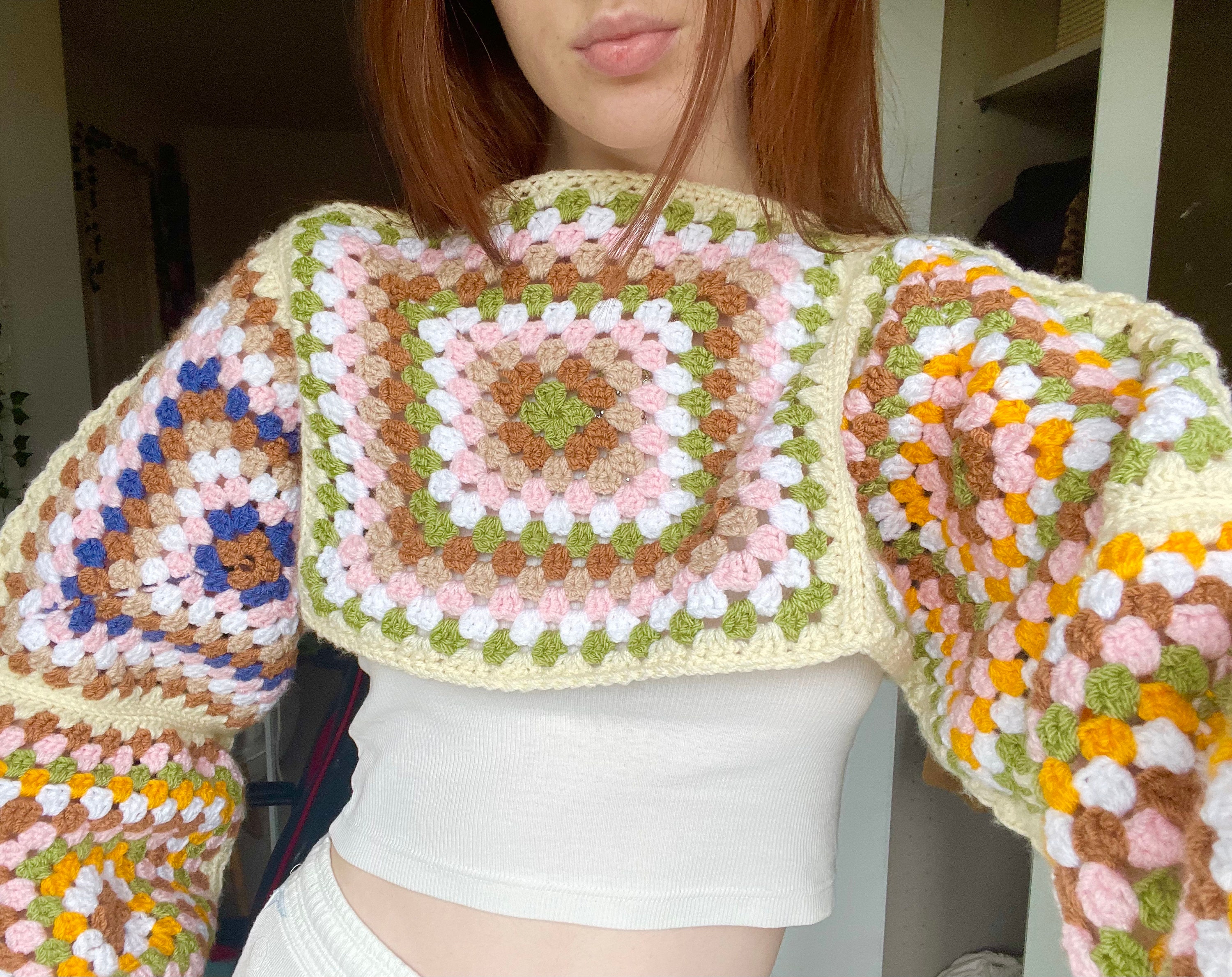 Granny Square Crochet Shrug Jumper | Crochet, Homemade, Pullover ...