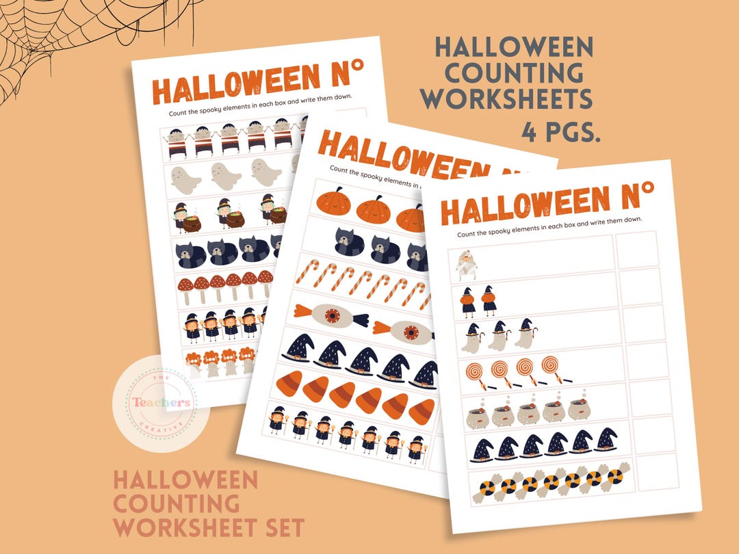 Halloween Counting Worksheet Set - Etsy