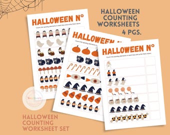 Halloween Counting Worksheet Set - Etsy