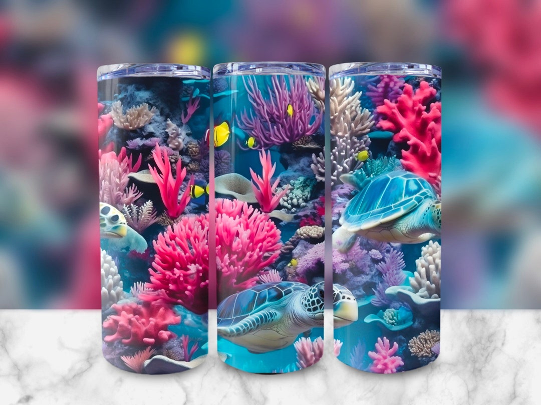 3D Underwater Sea Turtle Sublimation Tumbler Design Wrap, 20 Oz Skinny ...