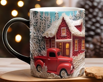Christmas Barn Mug Sublimation, 3D Christmas Farm 11oz, 15oz Mug ...