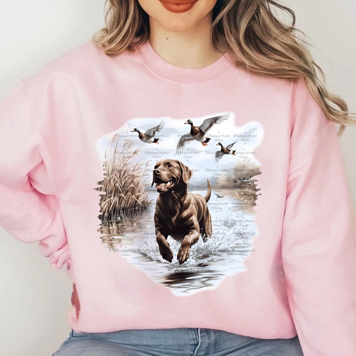 Retro Chocolate Lab Dog & Mallard Ducks Png, Chocolate Labrador Dog Png ...