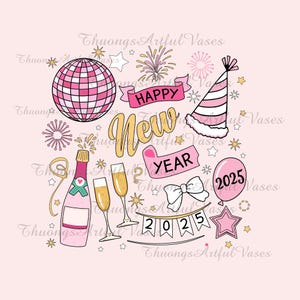 Pink Glitter New Year 2025, Happy New Year 2025, Hello 2025 Png, Disco ...