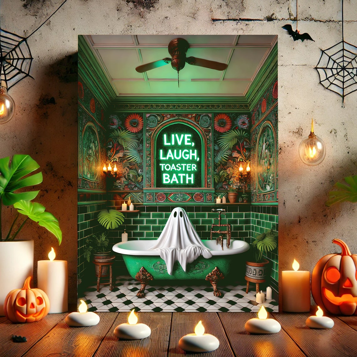 Live, Laugh, Toaster Bath, Tropical Gothic Bathroom Wall Art Print ...