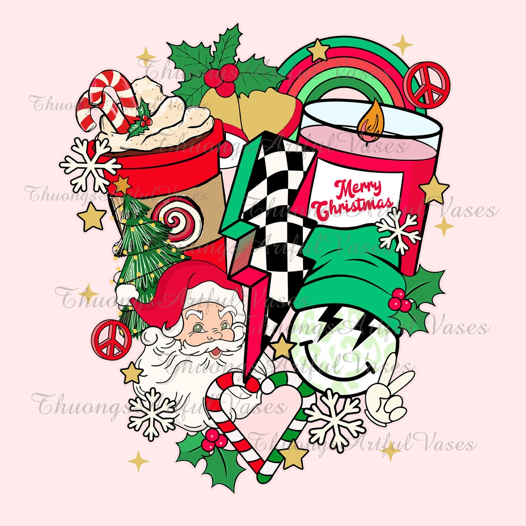Cute Retro Christmas Characters PNG, Retro Christmas Collage Png ...