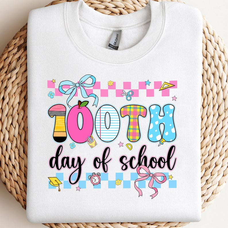 Preppy 100 Days of School PNG, Coquette 100th Day of School Shirt ...
