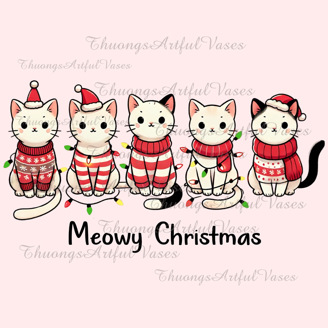 Meowy Christmas Cat Png, Happy Cat Year Png, Cute Christmas Lights Cat ...