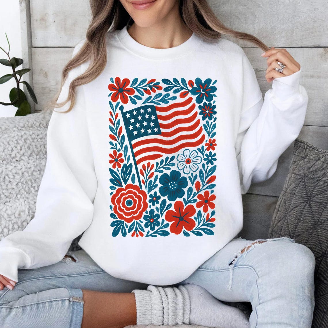 Floral American Flag Png, Patriotic 4th of July Sublimation Design, Red ...