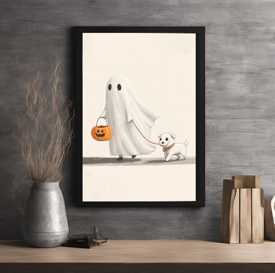 Halloween Ghost Walking Dog Wall Art Print, Ghost Dog Lover Home Decor ...