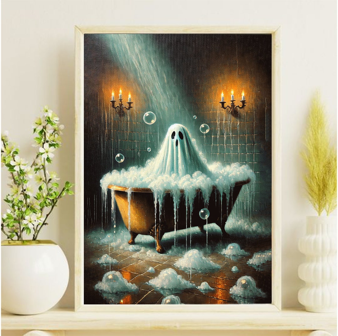 Ghost in the Bath Tub Wall Art Print, Bubble Bath Ghost Png, Halloween ...
