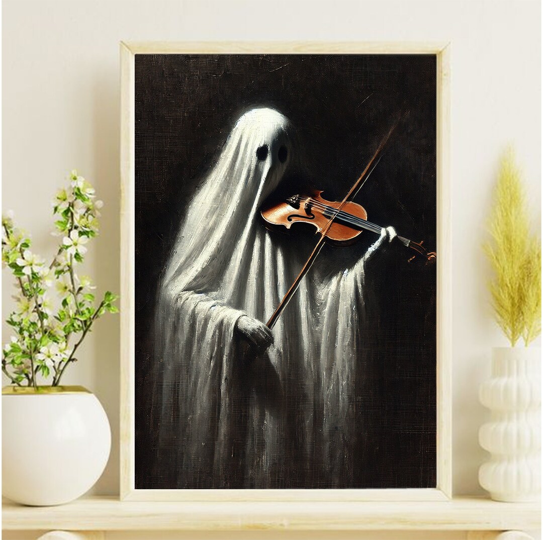Ghost Plays Violin Wall Art Print, Musical Ghost Png, Halloween Decor ...