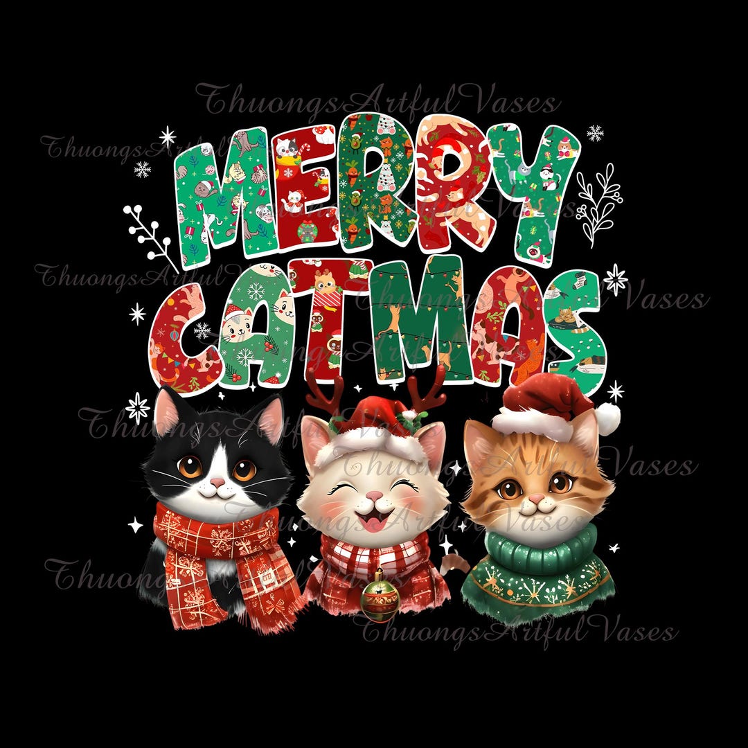 Merry Catmas Png, Meowy Christmas Png, Funny Cat Christmas Png, Cute ...