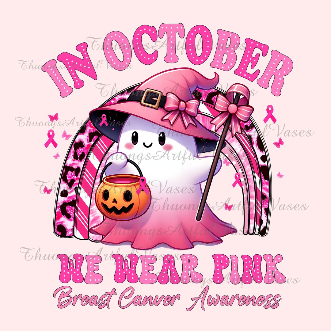 In October We Wear Pink Ghost Png, Halloween Ghost Png, Pink Ribbon Png ...