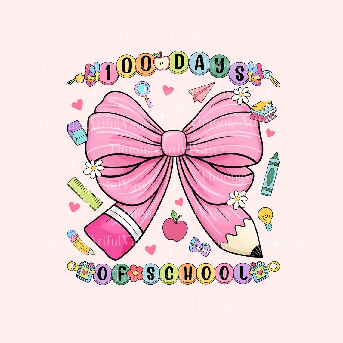 100 Days of School Coquette PNG, Teacher 100 Days, Pencil Coquette Bow ...