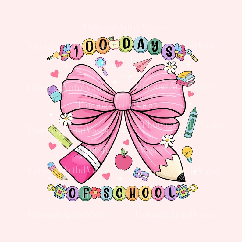 100 Days of School Coquette PNG, Teacher 100 Days, Pencil Coquette Bow ...