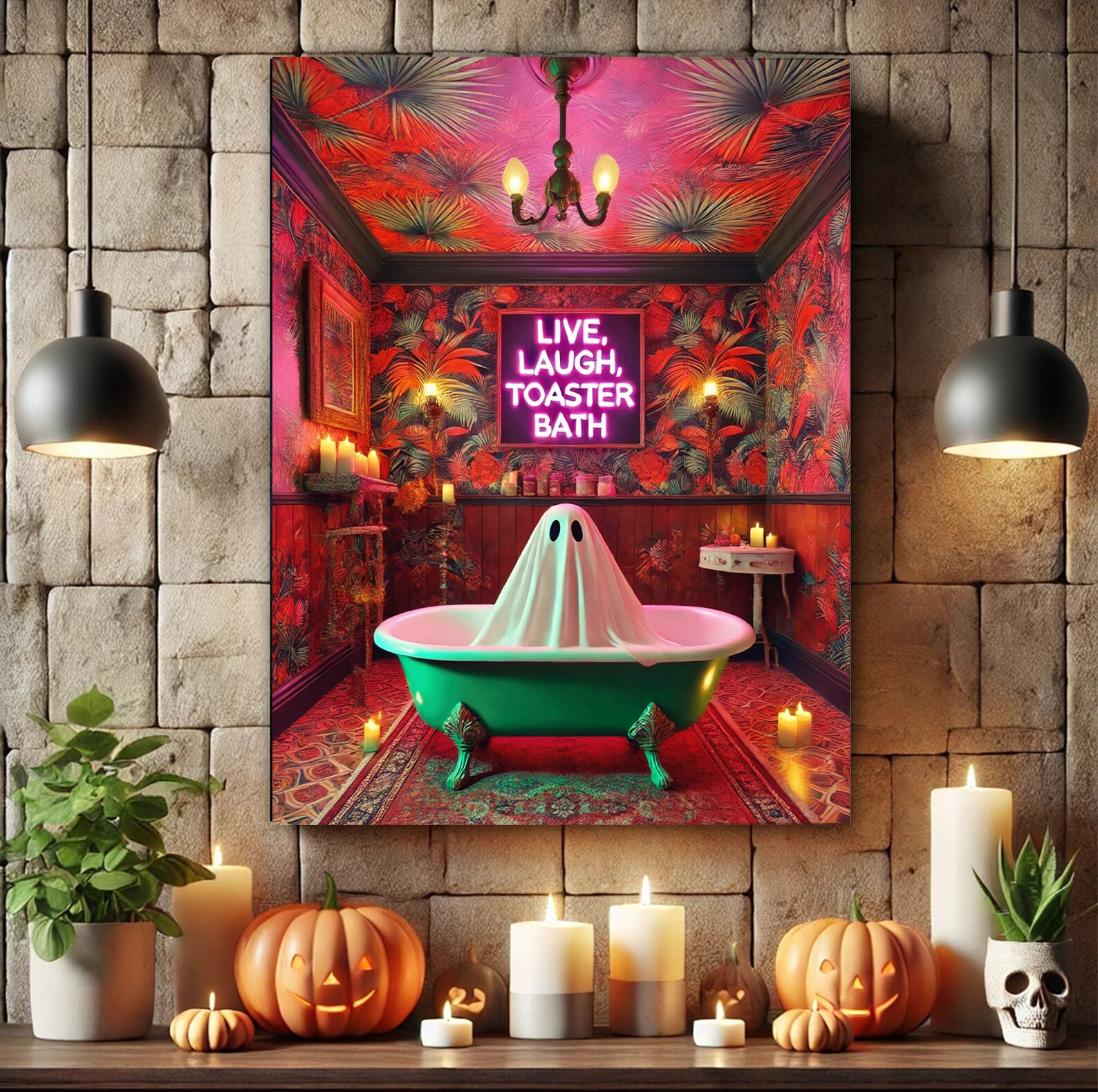 Live Laugh Toaster Bath, Tropical Gothic Bathroom Wall Art Print, Funny ...