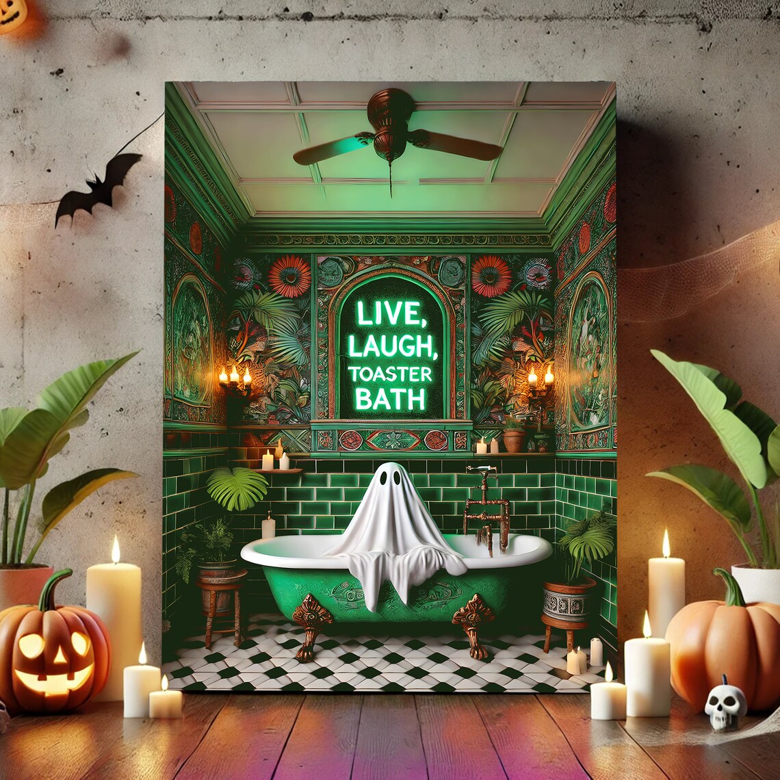 Live, Laugh, Toaster Bath, Tropical Gothic Bathroom Wall Art Print ...