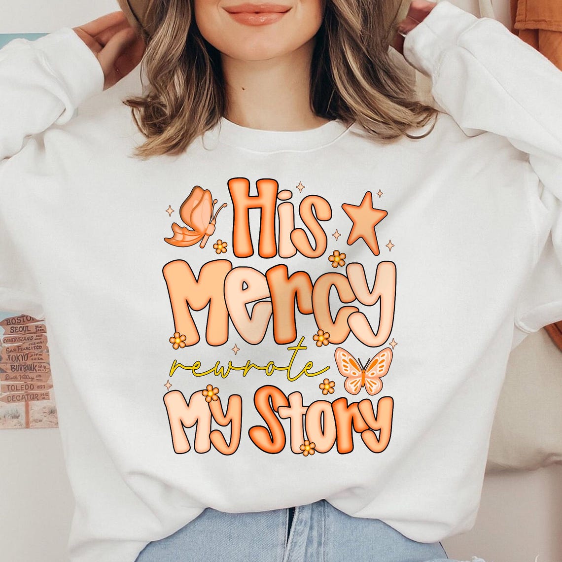 His Mercy Rewrote My Story Png, Retro Fall Christian Png, Bible Verse ...