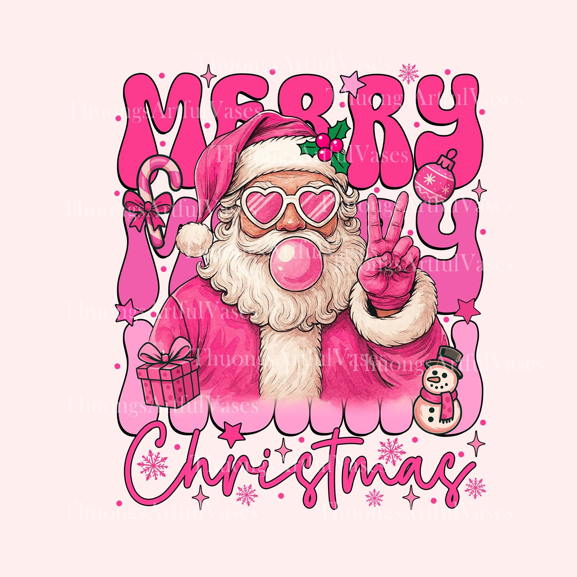 Retro Pink Merry Christmas PNG, Pink Santa Claus Png, Merry and Bright ...