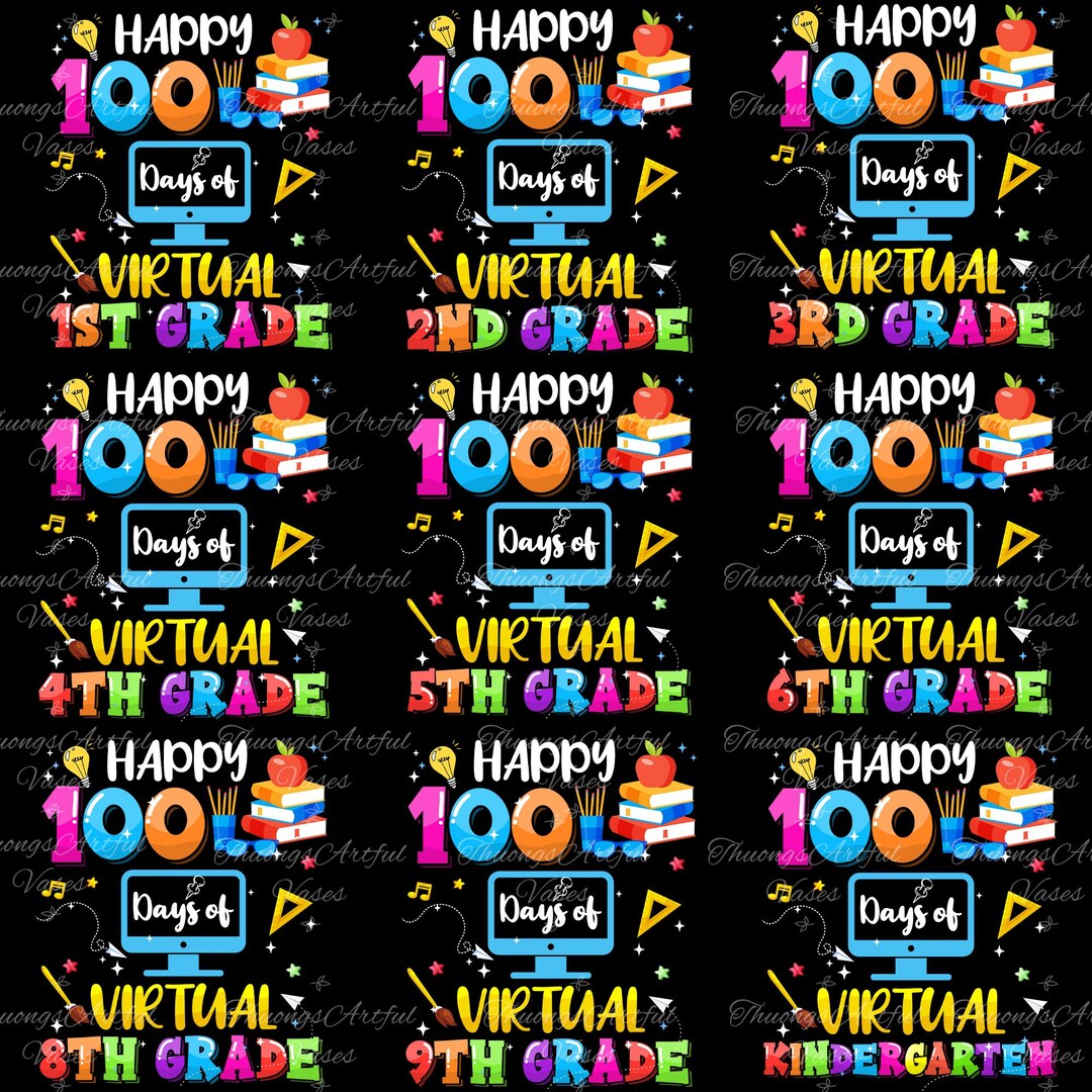 10 Happy 100 Days of Virtual Bundle PNG, , First Day of School Png, I ...