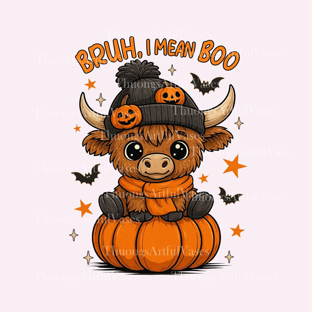 Cute Highland Cow Halloween Png, Bruh I Mean Boo Tee, Funny Fall ...
