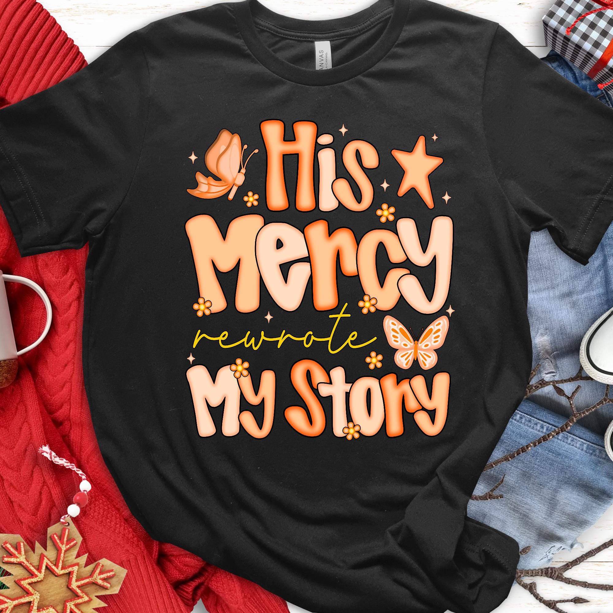 His Mercy Rewrote My Story Png, Retro Fall Christian Png, Bible Verse ...