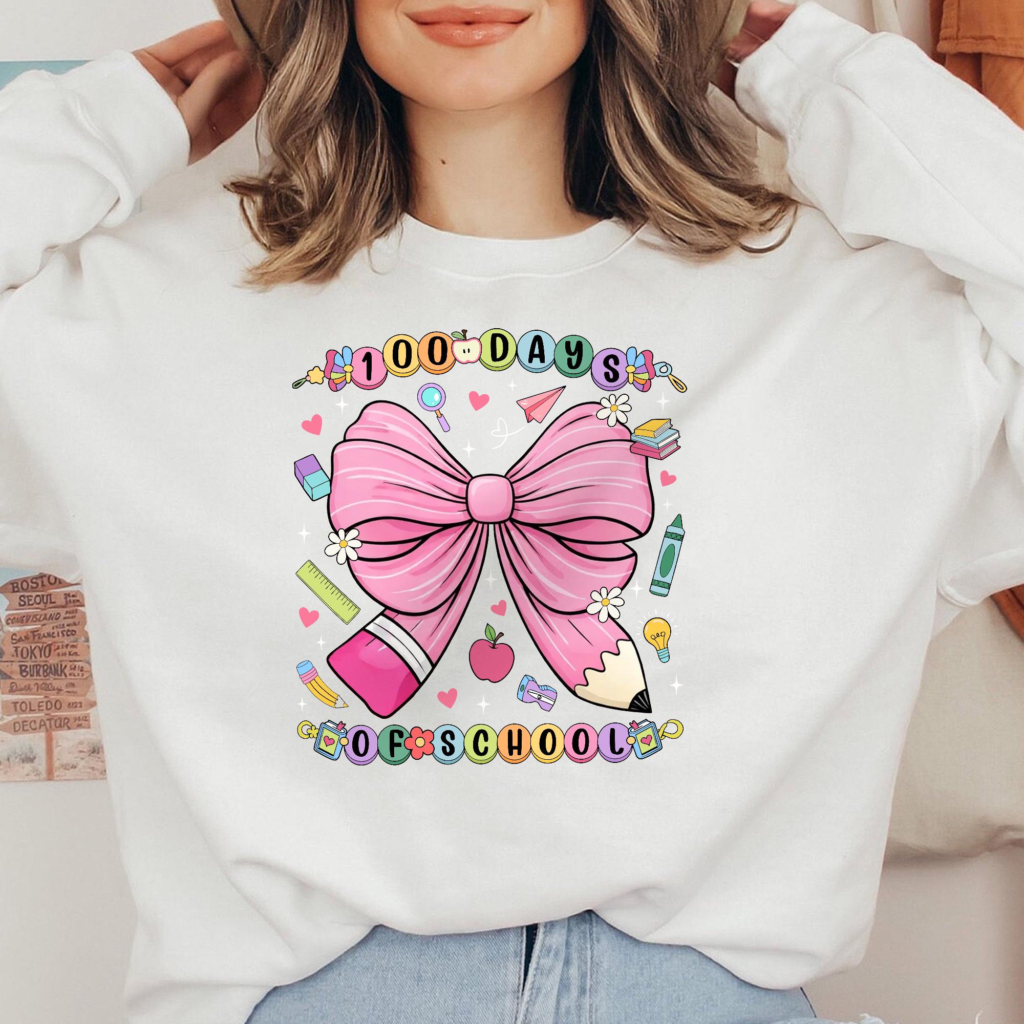 100 Days of School Coquette PNG, Teacher 100 Days, Pencil Coquette Bow ...