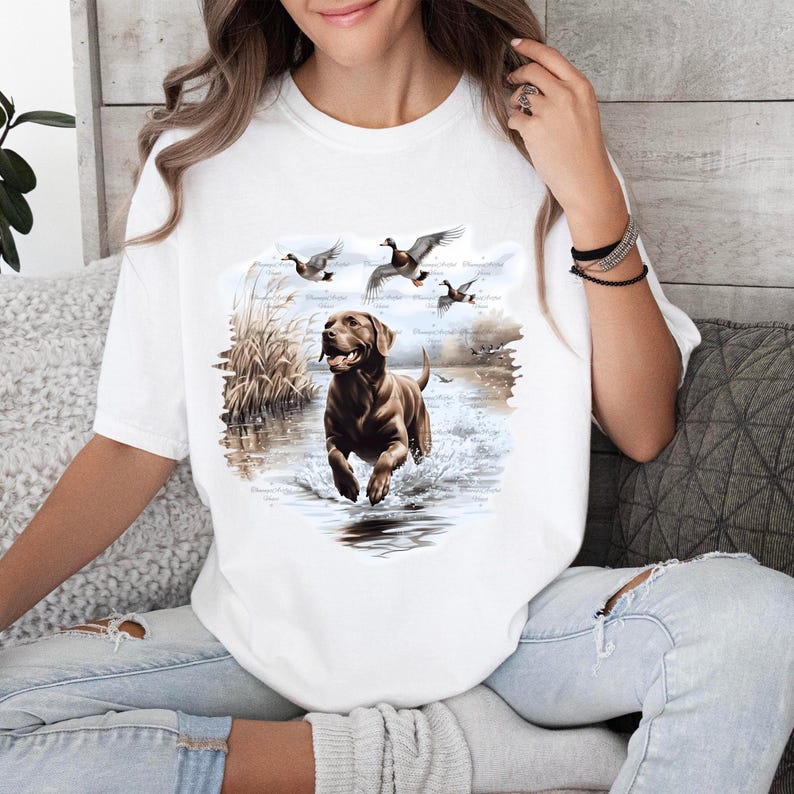 Retro Chocolate Lab Dog & Mallard Ducks Png, Chocolate Labrador Dog Png ...