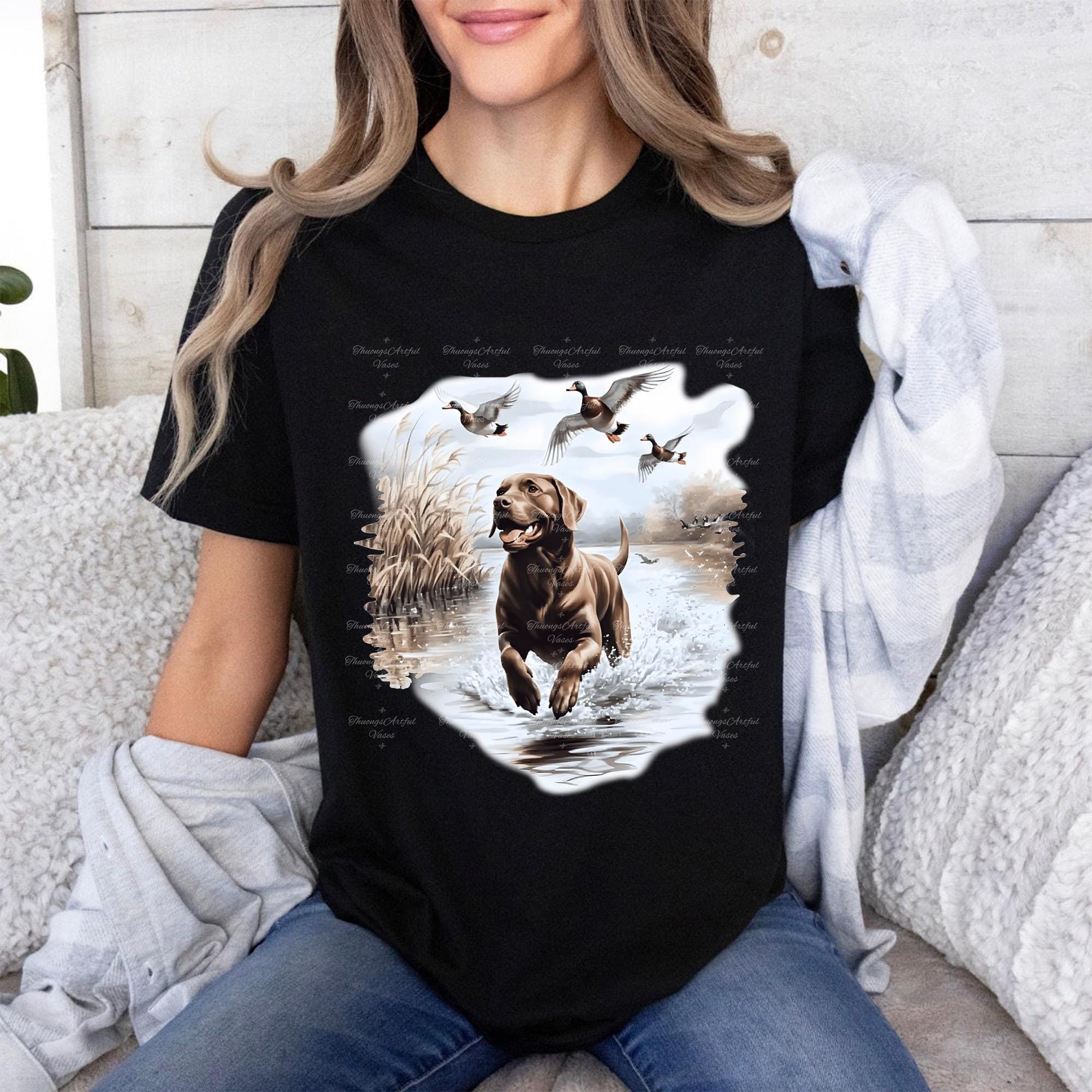 Retro Chocolate Lab Dog & Mallard Ducks Png, Chocolate Labrador Dog Png ...