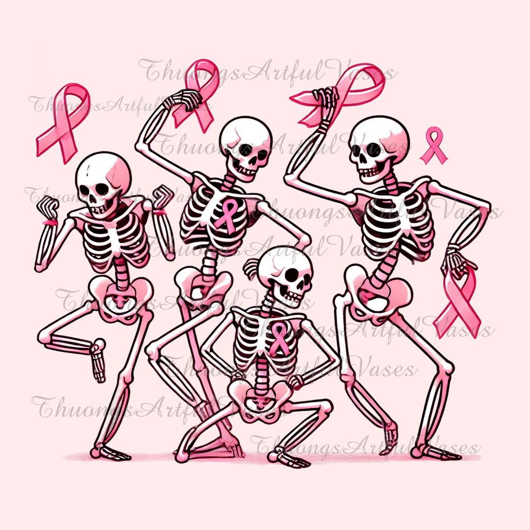 Dancing Skeleton Breast Cancer Png, Skeletons Pink Ribbon Breast Cancer ...