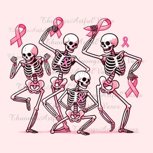 Dancing Skeleton Breast Cancer Png, Skeletons Pink Ribbon Breast Cancer ...