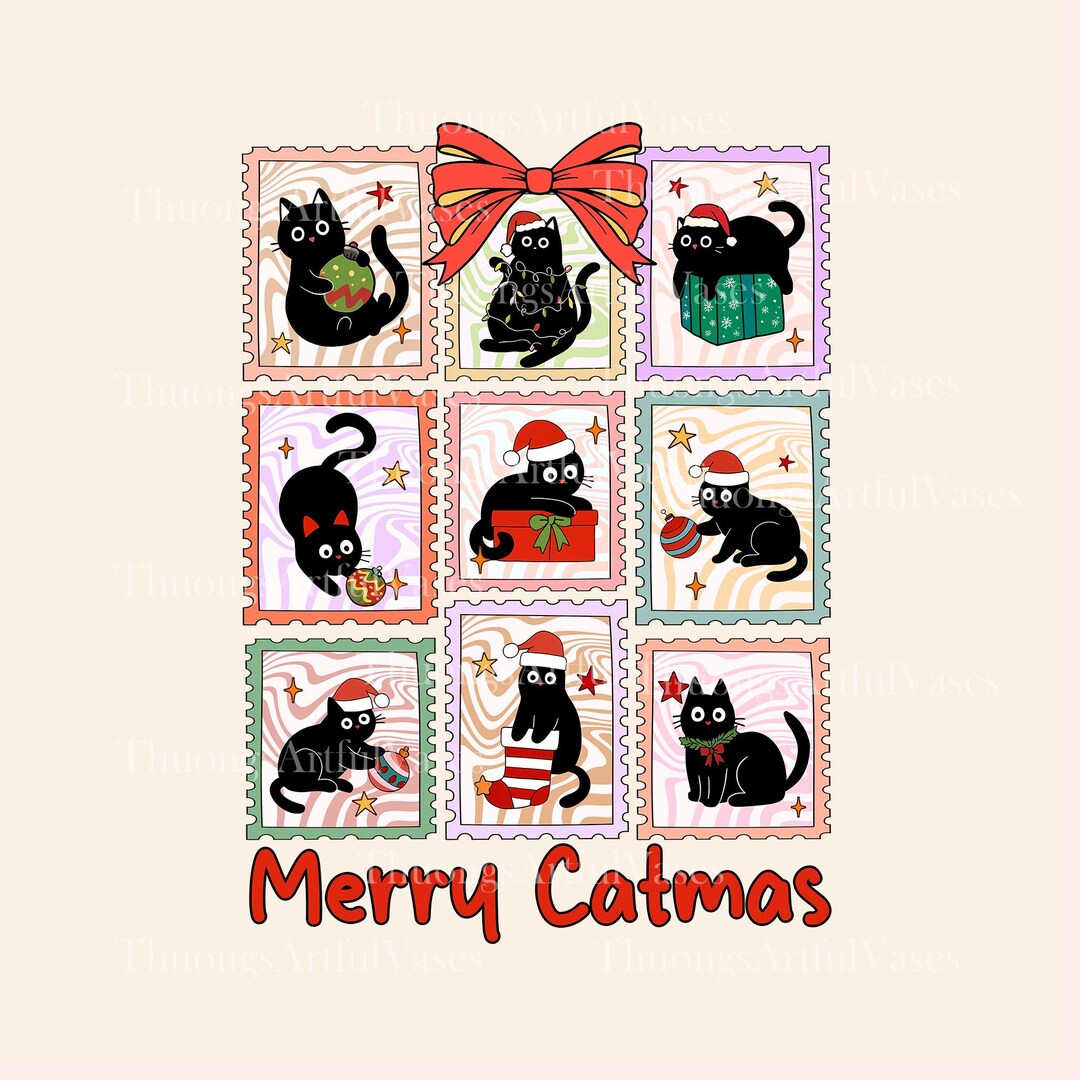 Merry Catmas PNG, Christmas Black Cat PNG, Meowy Christmas Png, Cute ...
