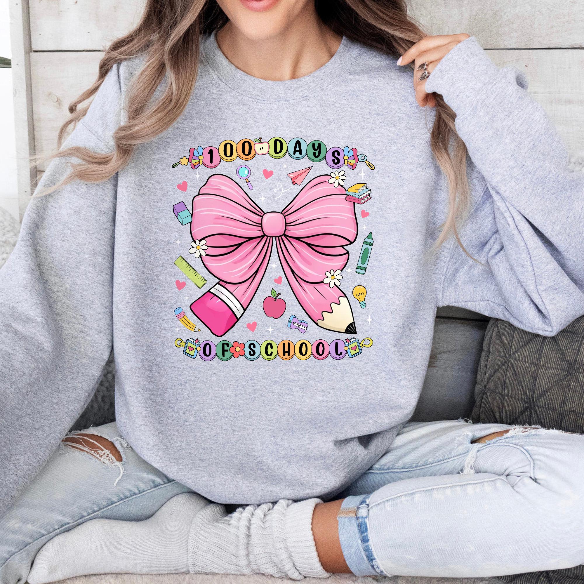 100 Days of School Coquette PNG, Teacher 100 Days, Pencil Coquette Bow ...