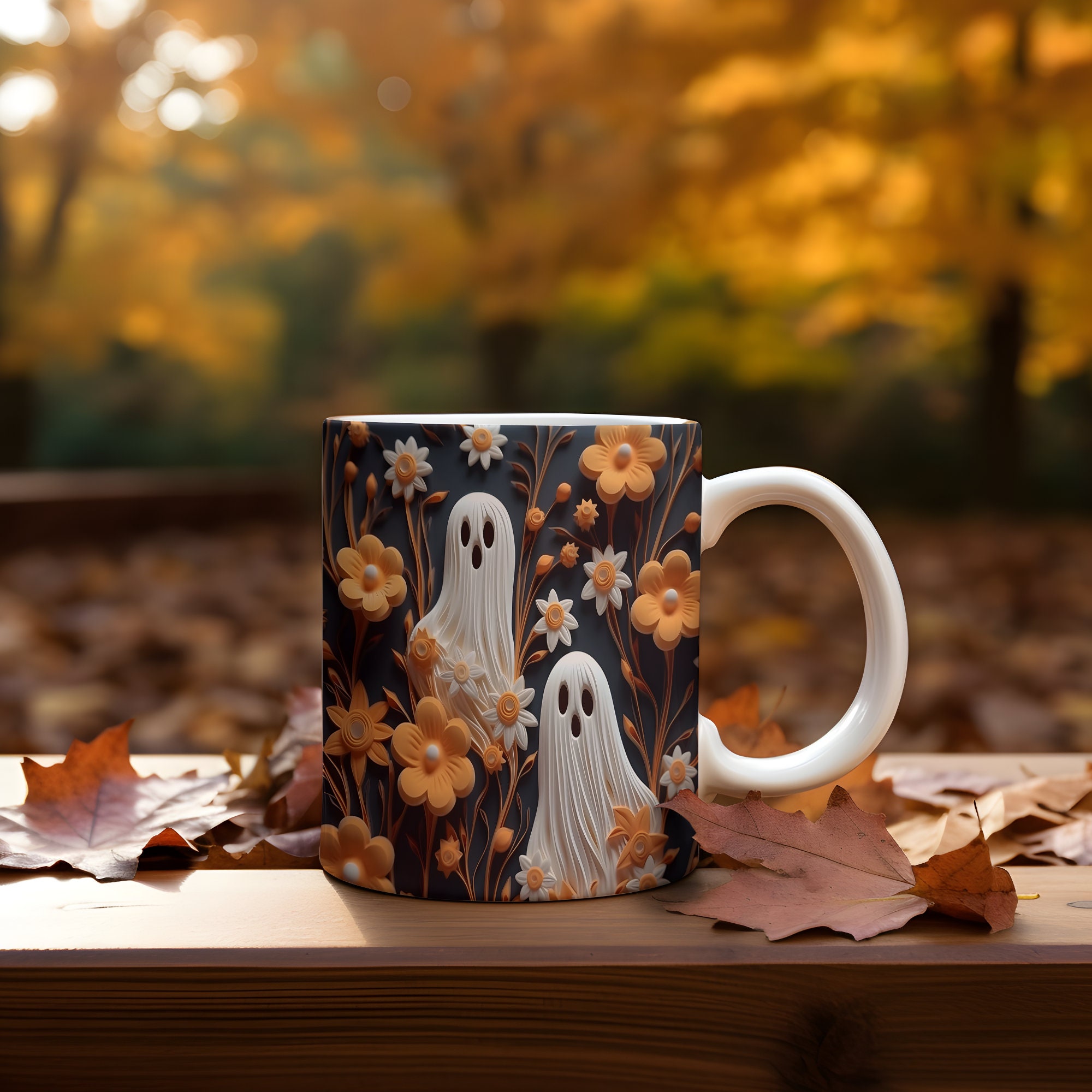 3D Cute Ghost Mug Wrap Sublimation Designs PNG 11oz & 15oz - Etsy