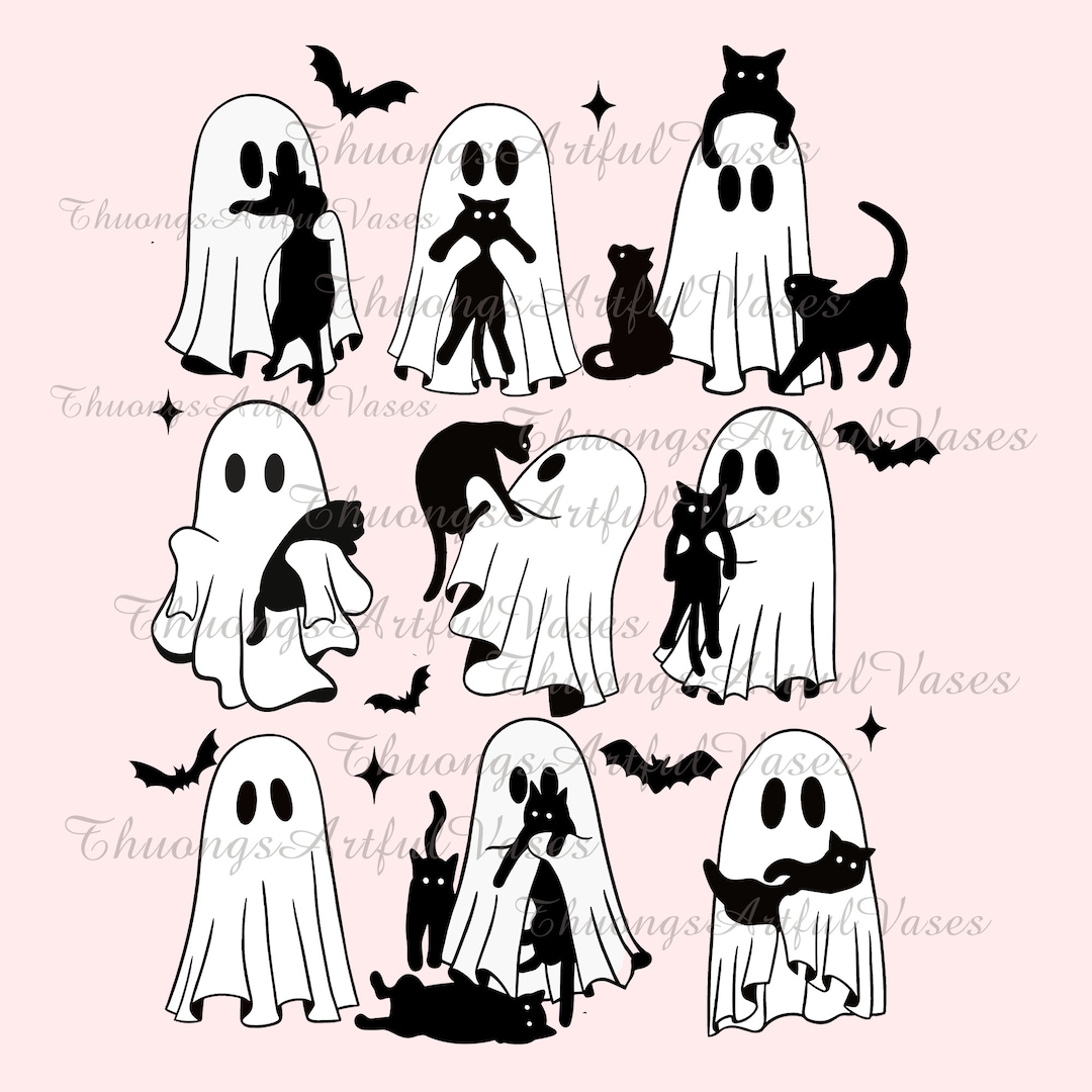 Cute Ghost Cat Png, Retro Halloween Png, Ghost Cat Png, Spooky Season ...